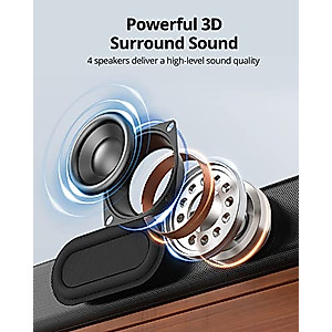 Sound Bar, SOUNDWINGS 26-Inch Soundbar for TV, 3D Surround Sound Audio System, Bluetooth 5.1/USB Connectivity, Button/Remote Control, for 4K & HD TV, 3 Equalizer Mode for Home Theater/Gaming/Projector