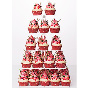 YestBuy 5 Tier Square Acrylic Cupcake Tree Tower Display Stand Display for Pastry Wedding Birthday Party (4" between 2 layers)