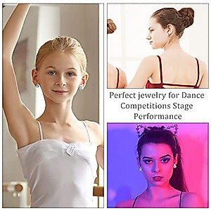 8 Pairs Rhinestone Earrings Competition Dance Earrings for Women Crystal Stud Earrings Round Diamond Earrings Halo Jewelry for Dance Competitions Stage Performance Bridal Party (Silver, 14 mm)