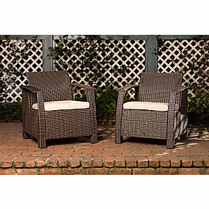 Patio Sense 62775 Bondi Deluxe Armchair All Weather Lightweight & Durable Outdoor Seating Wicker Low Maintenance Khaki Cushion Included - Mocha