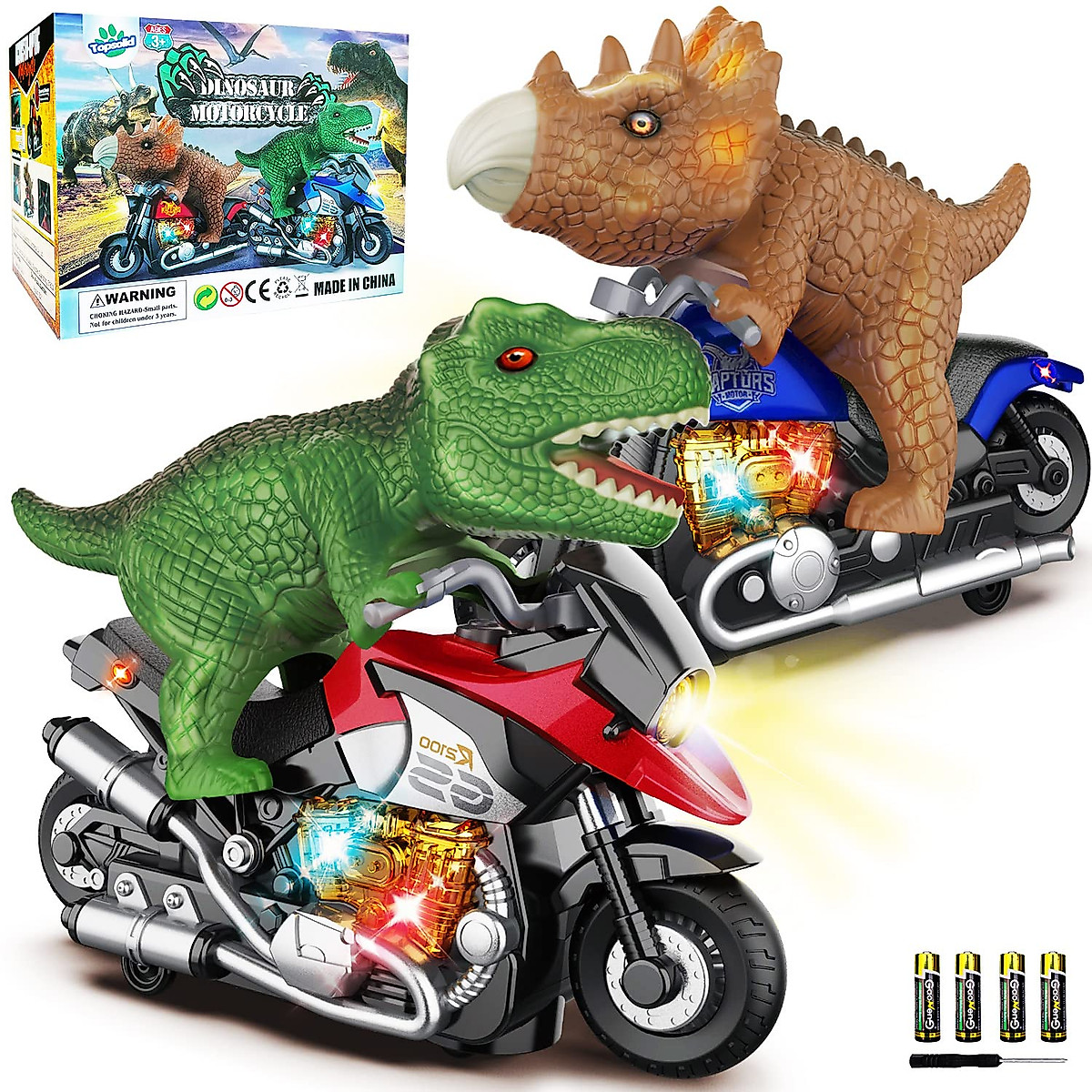 Dinosaur Toys for Kids 3-5 Dino Toy Cars, Kids Dinosaur Toys Toddler Boy Toys Vehicle Playsets with Flashing Lights for 5-7 Boys Girls, Boy Toys Age 3-5, Christmas Birthday Gifts for Kids 2 Pack