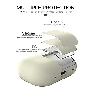 Brujula AirPods Pro 2 Case, Soft Silicone Protective Cover with [Keychain&Lanyard] [Support Wireless Charging] [Front LED Visible] Compatible with AirPods Pro 2nd Generation 2022 (Yellow Beige)