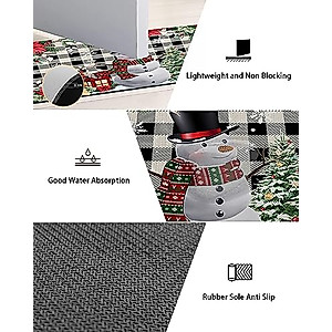 Christmas Snowman Bath Mat for Tub,Non Slip Bathroom Floor Runner Rug Quick Dry & Absorbent Diatomaceous Earth Shower Sink Washable Doormat,Black Grey Farmhouse Plaid Poinsettia Eucalyptus 16"x24"