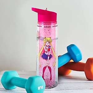 JUST FUNKY Sailor Moon Crystal Double-Walled Water Bottle | 18 oz Plastic Travel Beverage Container | Includes Glitter Wall | Home Deco | Anime Water Bottle | Officially Licensed