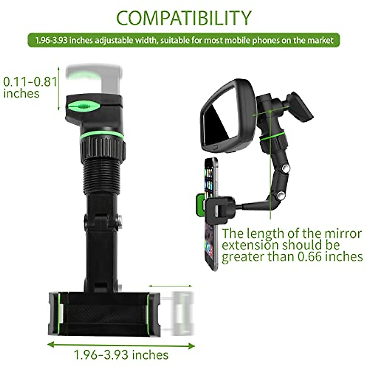 WIESSOC Rearview Mirror Phone Holder for Car, 360° Rotating Car Phone Holder Mount, Universal Cell Phone Holder, Cell Phone Automobile Cradles and GPS Holder