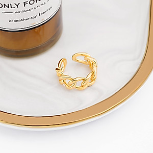 POTESSA Chain Link Rings for Women 18K Gold Plated Dainty Trendy Cuban Link Ring