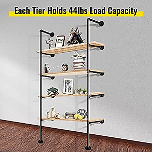 VEVOR Industrial Pipe Shelves 5-Tier Wall Mount Iron Pipe Shelves 2 PCS Pipe Shelving Vintage Black DIY Pipe Bookshelf Each Holds 44lbs Open Kitchen Shelving for Bedroom & Living Room W/Accessories
