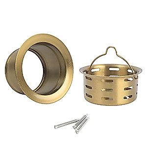 LQS Extended Sink Flange with Deep Basket Strainer, Deep Garbage Disposal Sink Flange for Kitchen Sink, Fit for 3-1/2 Inch Standard Sink Drain Hole, Golden Deep Sink Flange
