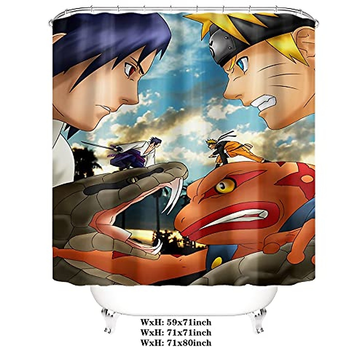 4 Piece Cool Anime Shower Curtain Sets with Non-Slip Rugs, Toilet Lid Cover, Bath Mat and 12 Hooks, Bathroom Decor Set Accessories Waterproof Shower Curtains