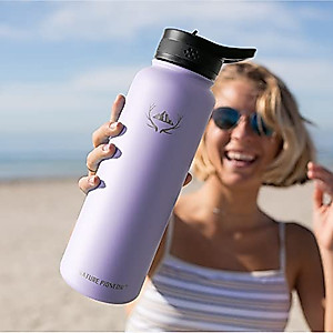 NATURE PIONEOR Insulated Water Bottles with Paracord Handle - 24/32/40/64 oz Vacuum Sports Wide Mouth Water Bottle with 3 Lids, Leak Proof Stainless Steel Keeps Hot and Cold