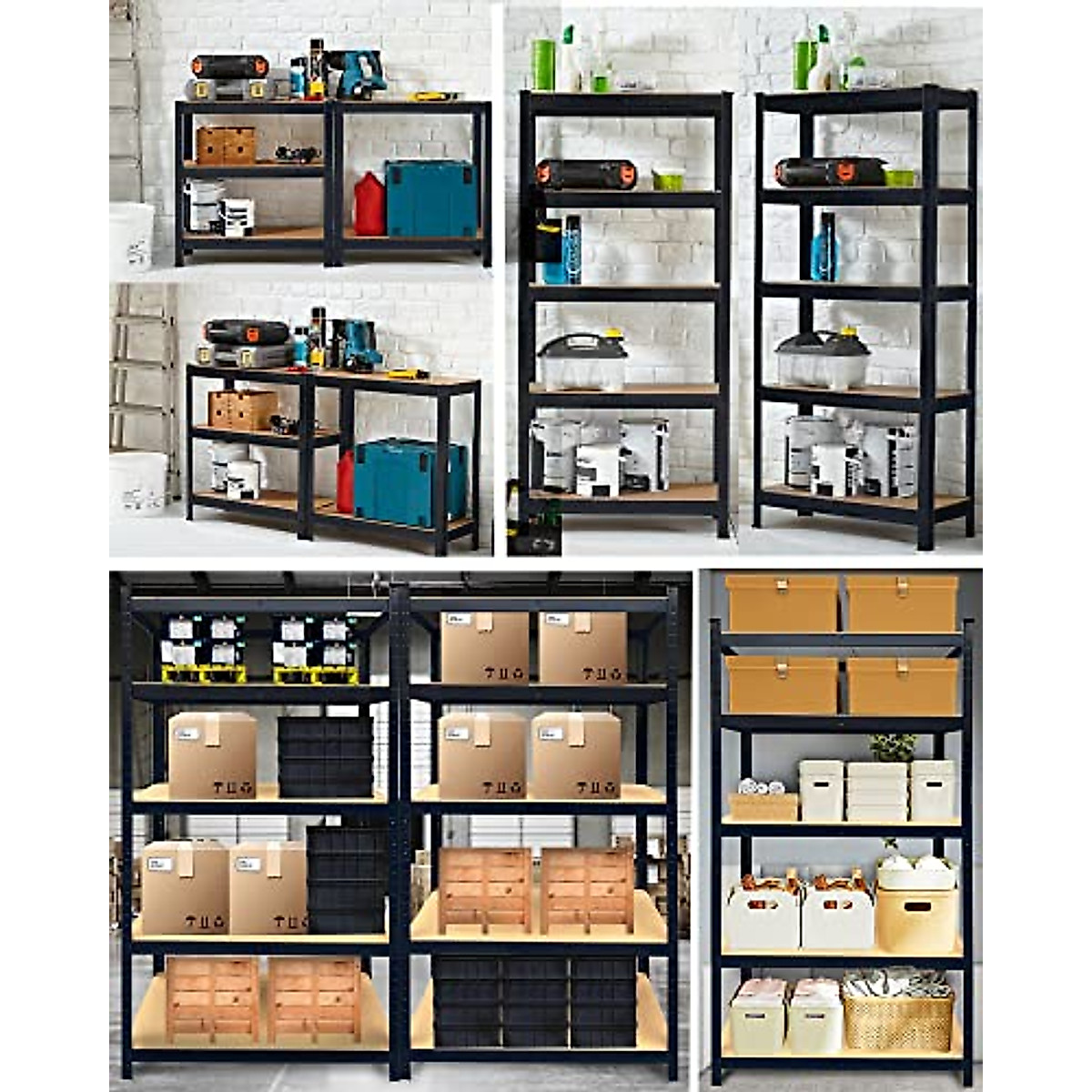 Standing Shelving Adjustable Height Non-Slip Feet Separable Rack Shed Storage Shelves Unit Adjustable Height Non-Slip Feet Separable Rack Unit 66.1"x29.5"x11.8" BLACK 5 Tier (386lb Per Shelf) 1930lb