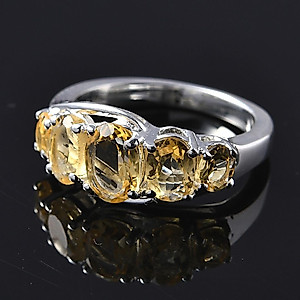 Shop LC Yellow Citrine 5 Stone Ring 925 Sterling Silver Size 9 Ct 1.50 Healing Birthstone Jewelry for Women Birthday Gifts for Women