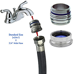 Neoperl Cache to Hose Faucet Adapter - Convert Hidden Aerator to Take 3/4" Male for Kitchen Appliances - Solid Brass, Chrome Plated