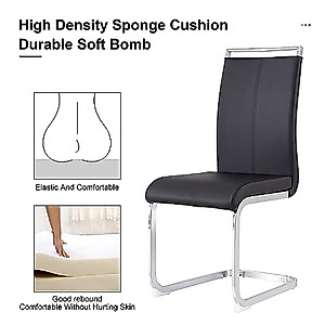 Pvillez 63" Marble Dining Table Set for 4, Modern 5 Piece Dining Set, White Faux Marble Imitation Kitchen Dining Room Table with U-Shaped Pedestal Base & 4 PU Leather Upholstered Dining Chairs