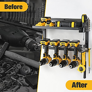 COFIT 2-Tier Power Tool Organizer, Power Drill Tool Holder, Wall Mount Tool Storage Organizer, Adjustable Height Iron Tool Rack for Garage Organization and Workshop