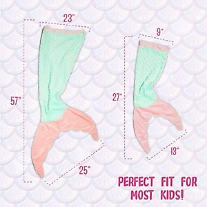 Everyday Educate Mermaid Tail Blanket for Girls - Kids Fleece Blanket Made by Minky Plush - Includes a Free Newborn Blanket - Makes Great Gift for Ages (0 Months to 11 Years) (Aqua/Pink)