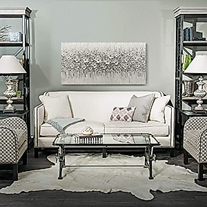 Bedroom Wall Art White Flowers Picture Hand-Painted Oil Painting Framed Canvas Artwork Modern Gallery Plant Decor Wall Decorations for Living Room Office Kitchen Bathroom Size 20x40 inch Ready to Hang