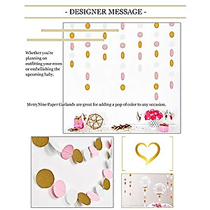 MerryNine Paper Garland, 5 Pack 50ft Glitter Paper Garland Circle Dots Hanging Decor, Paper Banner for Baby Shower, Birthday, Nursery Party Decor(Circle Polka Dots-Pink White Gold-50 Feet)