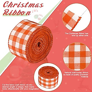 2 Inch 6.5 Yards Thanksgiving Christmas Buffalo Plaid Ribbons Rolls Wired Edge Gingham Ribbon for Crafts Bow Making Floral Wreath Garland Supplies(Orange and White)