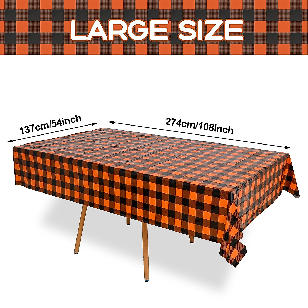 Vedran 3 Pack Halloween Plastic Tablecloth Decorations, Orange and Black Checkered Background Disposable Tablecloth, 54 x 108 Inch Rectangular Tablecloth for Halloween Party Decorations