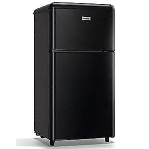 WANAI Small Refrigerator with Freezer 3.5 Cu.Ft Mini Fridge for Bedroom Dual Door Adjustable Shelves Dorm Refrigerator Suitable for Home Garage Office College Black