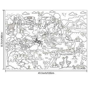 Zoo Jumbo Giant Coloring Poster for Kids 45 x 32 Inch Table Wall Coloring Pages Big Animals Huge Coloring Paper Large Coloring Sheets for Art Activities Kid Birthday Home