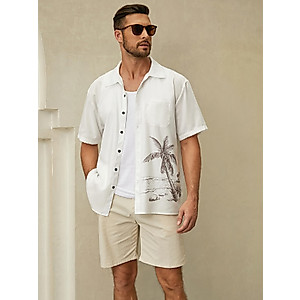 Hardaddy Men's Hawaiian Shirt Short Sleeves Coconut Printed Button Down Summer Beach Casual Shirts White XXL