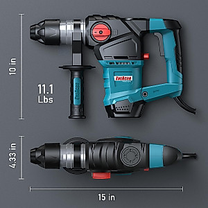 ENEACRO 1-1/4 Inch SDS-Plus 12.5 Amp Heavy Duty Rotary Hammer Drill, Safety Clutch 3 Functions with Vibration Control Including Grease, Chisels and Drill Bits with Case
