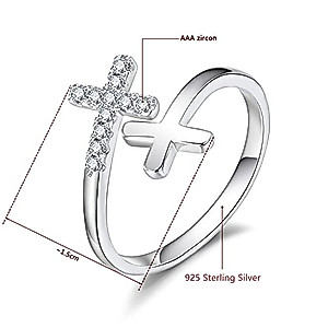 CANEER 925 Sterling Silver Christian Faith Cross Ring for Women, Dainty Inspirational Jewelry Easter Teen Gifts