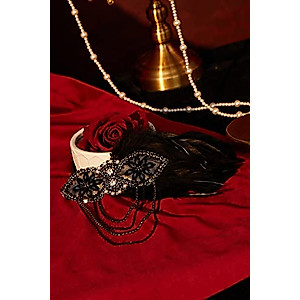 BABEYOND 1920s Flapper Headband 20s Great Gatsby Headpiece Black Feather Headband 1920s Flapper Gatsby Hair Accessories (Black)