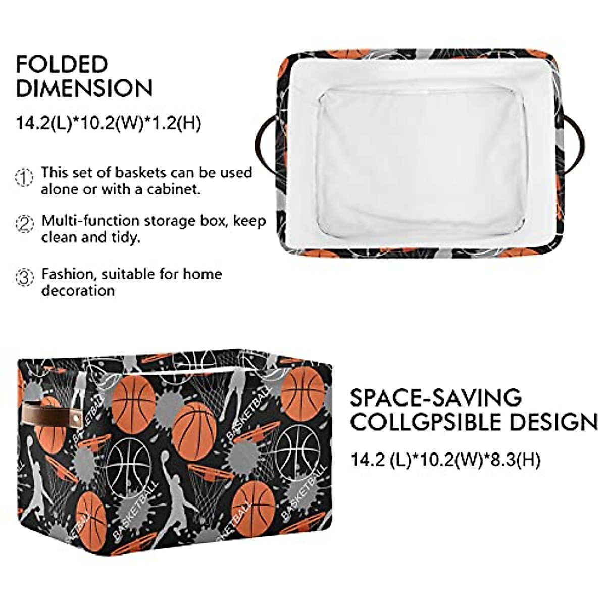 Play Basketball Pattern Storage Baskets for Toy Clothes Books Gifts Empty Shelves Rectangular Storage Bin for Shelves Closets Laundry Nursery Decorative Storage Boxes Collapsible,15x11x9.5x1pack