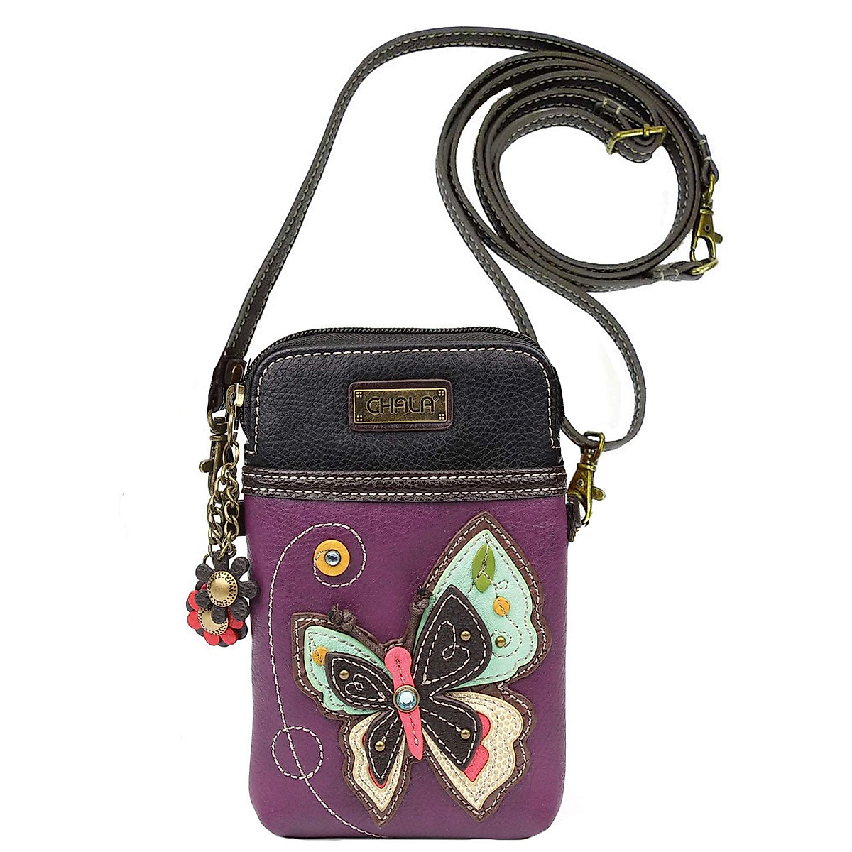 Chala Purple Butterfly Cellphone Crossbody Handbag - Convertible Strap Butterfly Lovers Accessories, 5" x 7.5" x 1"
