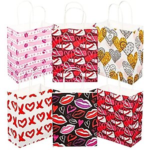 OuMuaMua 20Pcs Valentines Day Decorations Gift Bags with Handles, 7.25" x 9" x 3.5" Pink Red Hearts Paper Bags for Valentine's Day School Classrooms Exchange Party Favors Gift Goody Bags