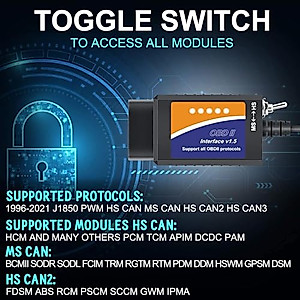 FORS-can ELM327 OBD2 USB Adapter for Windows, ELMconfig Scanner Diagnostic Coding Tool with MS-CAN/HS-CAN Switch for Ford Lincoln Mazda Mercury Series Vehicles