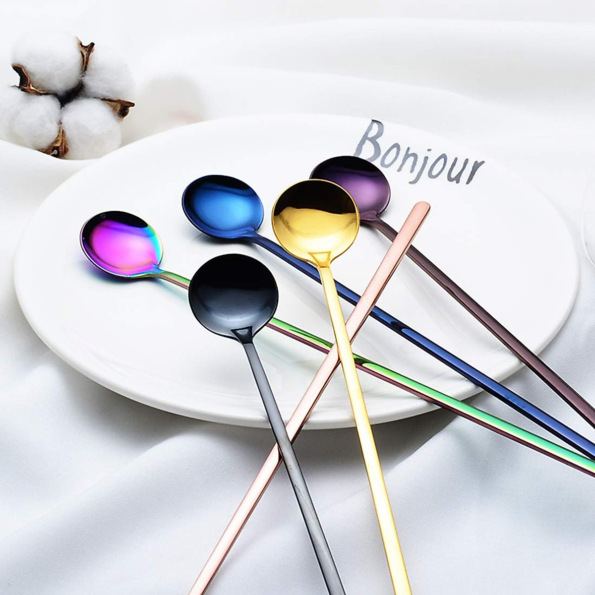 Long Handle Spoon mixing spoon 9.45-Inch Stainless Steel Spoon Iced Tea Spoons Coffee Spoon Ice Cream Spoon Cocktail Stirring Spoons 6PCS (Gold)