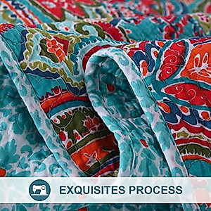 Qucover Quilts Queen Size 3-Piece Paisley Bedspread Quilt Sets, Soft Cotton Microfiber Quilt Bedding Set with 2 Pillowcase, Lightweight Bedspread for Queen Beds, 90x98 Inch