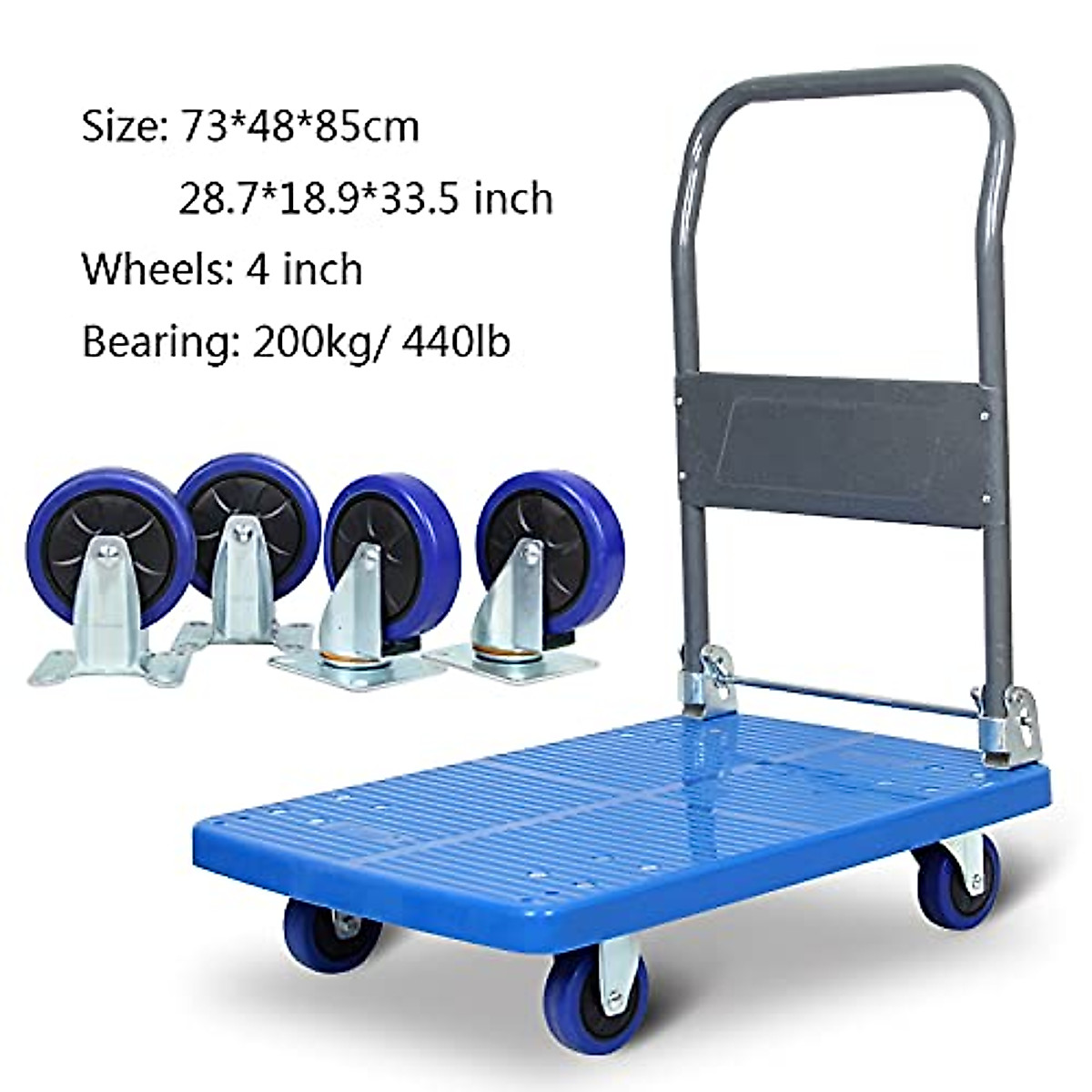 Generic Platform Trucks Plastic Deck Hand Truck Moving Platform Cart with Metal Foldable Handle Silent Wheels for Office Bookstore High Capacity Trolley Platform Cart