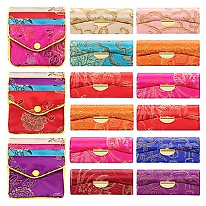 Hicarer 24 Pcs Silky Satin Fabric Lipstick Case with Mirror Lipstick Box Holder Purse Jewelry Brocade Xmas Embroidered Gift(Classic)