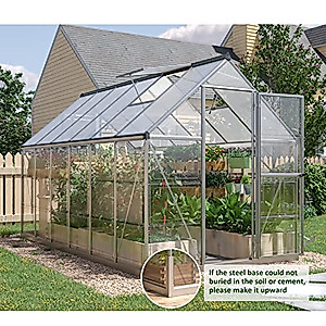 PAPABABE 6x12 FT Hybrid Polycarbonate Greenhouse with 2 Vent Window Lockable Hinged Door Walk-in Hobby Greenhouse Aluminum Hot House for Outdoor Sun Room, Silver