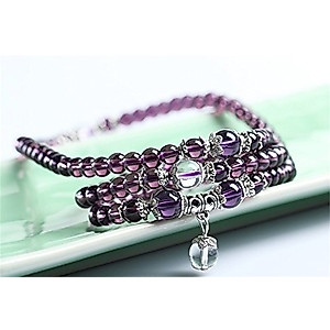 6mm Natural Gem Semi Precious Gemstone Chrysoprase Agate Green Bracelets Necklace,Birthstone Multilayer Hand String Accessories (Amethyst)