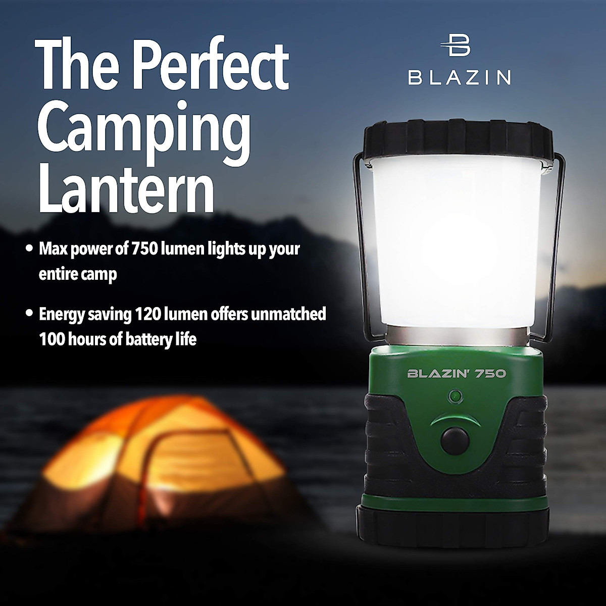 Blazin Ultra Bright Camping Lantern - Waterproof, Portable & Lightweight, 750 Lumens Battery Operated Camping Light - Ideal for Camping, Hurricane, Power Outages & Emergencies