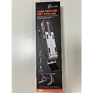 j5create Foldable Aluminum Laptop Stand with USB 4-Port Hub, Portable Notebook Riser with 4 USB3.2 Ports for MacBook, Laptop, phone and Tablets up to 16 inch (JTS223)