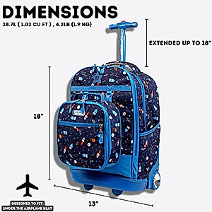 J World New York Unisex Kid's Duo Rolling Backpack with Lunch Box Set, Spaceship, One Size