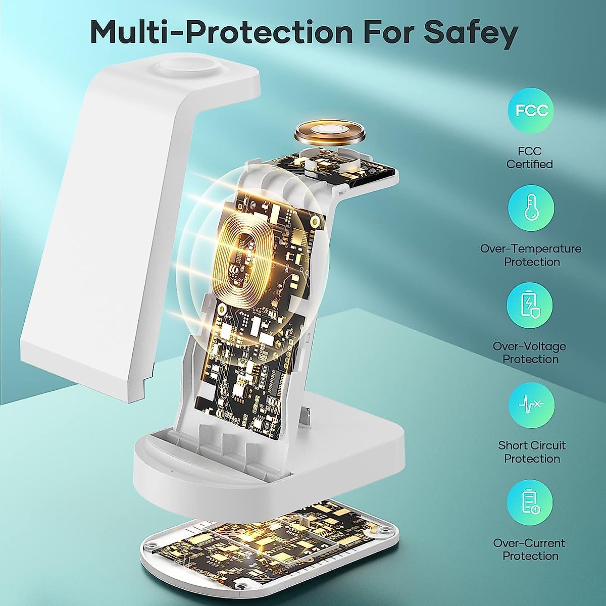 VIGROS Wireless Charging Station - 3 in 1 Wireless Charger for iPhone 14/13 Pro/13/12/11 Pro Max/X/Xs/8/8 Plus,Wireless Charging Stand Dock for Apple Watch Series AirPods 3/2/1/pro, with Adaptor