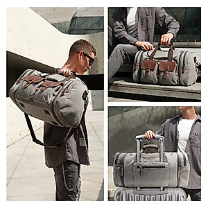 Wildroad 50L Travel Duffel Bag, Expandable Canvas Genuine Leather Duffle Bag Upgraded Overnight Weekender Bag Carry on Bag