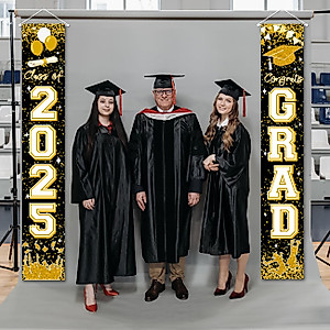 Class of 2023 Graduation Party Decorations Black and Gold Congrats GRAD Porch Sign Banner for High School and College Graduation Party Decoration(Gold)