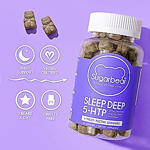 Sugarbear Sleep Aid Gummies for Adults with Melatonin 6mg, Magnesium, L-Theanine, 5 HTP, B6, Valerian Root, Lemon Balm - Vegan Chewable Sleep Supplement, Sleep Vitamins (1 Month Supply)