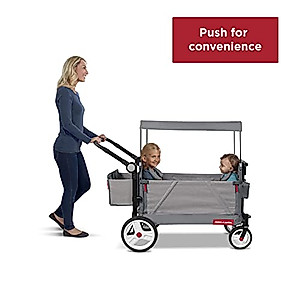 Radio Flyer Odyssey Stroll 'N Wagon, Grey Push Wagon with Canopy and Bag, 1+ Years