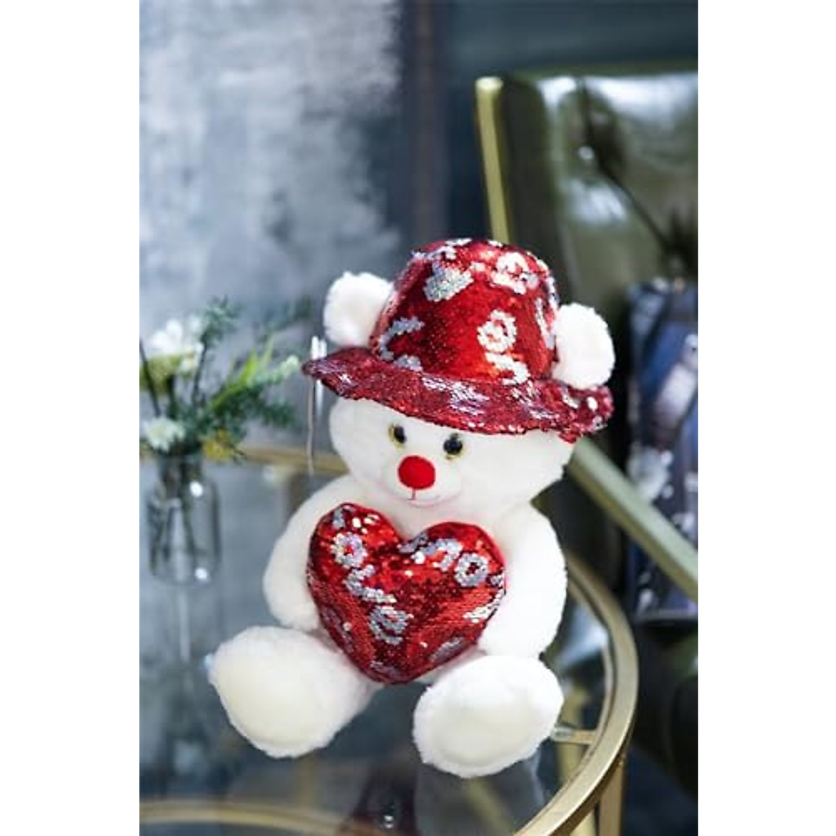 XIRONGTU Sequin Teddy Bear Stuffed Animal (15 Inches) Heart Plush Teddy Bear That Say Love,Valentine's Day Gift,Surprise Gifts for Wife, Wedding Gifts, Birthday Gifts for Women