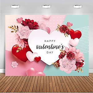 CHAIYA 7X5ft Valentine's Day Photography Backdrop Flower Love Heart Background Wedding Bridal Shower Party Decor Banner Valentine's Day Party Decoration CY-198